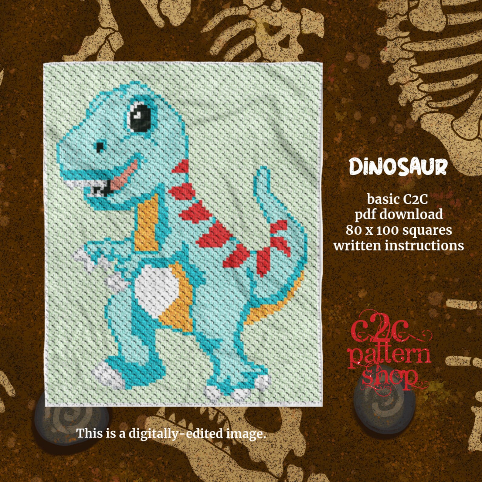 C2C Dinosaur Crochet Pattern / Corner to Corner / C2C Crochet | Etsy