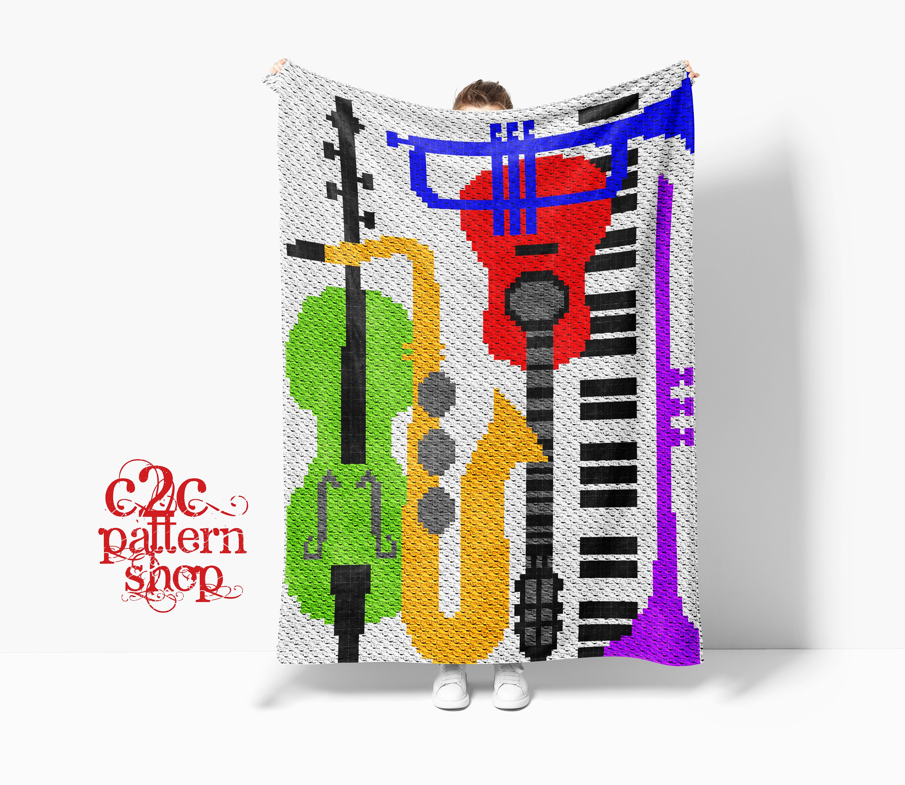 C2C Music Instruments Crochet Pattern / C2C Guitar Flute Cello | Etsy
