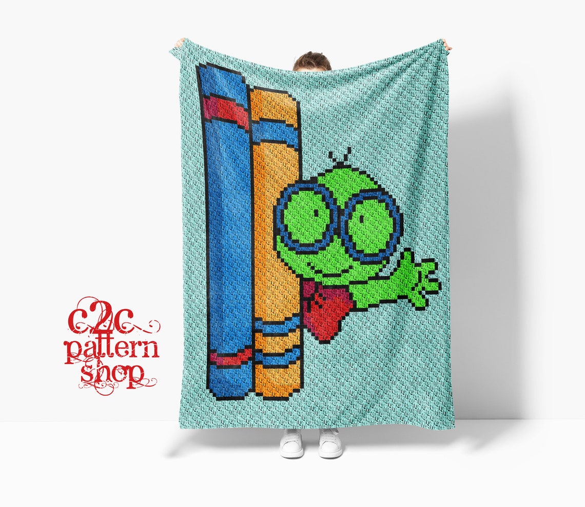 Mini C2C Bookworm Crochet Pattern Toddler Size Blanket - Etsy