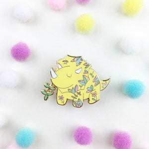 Floral Triceratops Pin Hard Enamel Pin, Cute Dinosaur Pin, Kawaii Dino ...