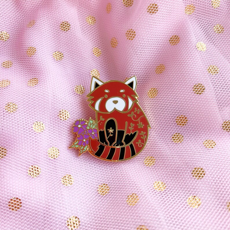 Floral Red Panda Hard Enamel Pin Cute Lapel Pin Cute Red | Etsy