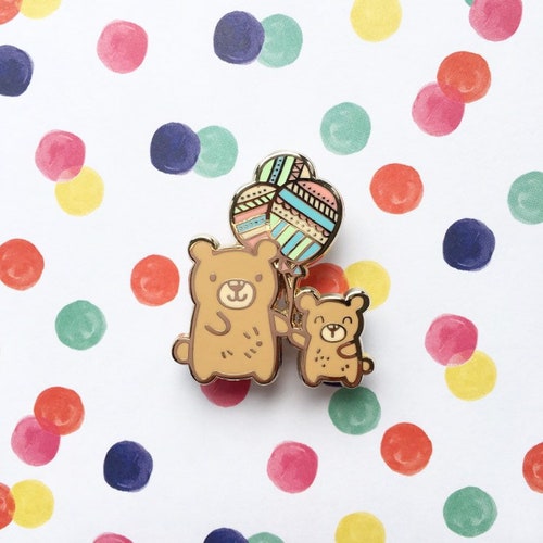 Balloon Bears brown Bear Hard Enamel Pin Cute Bear Pin - Etsy