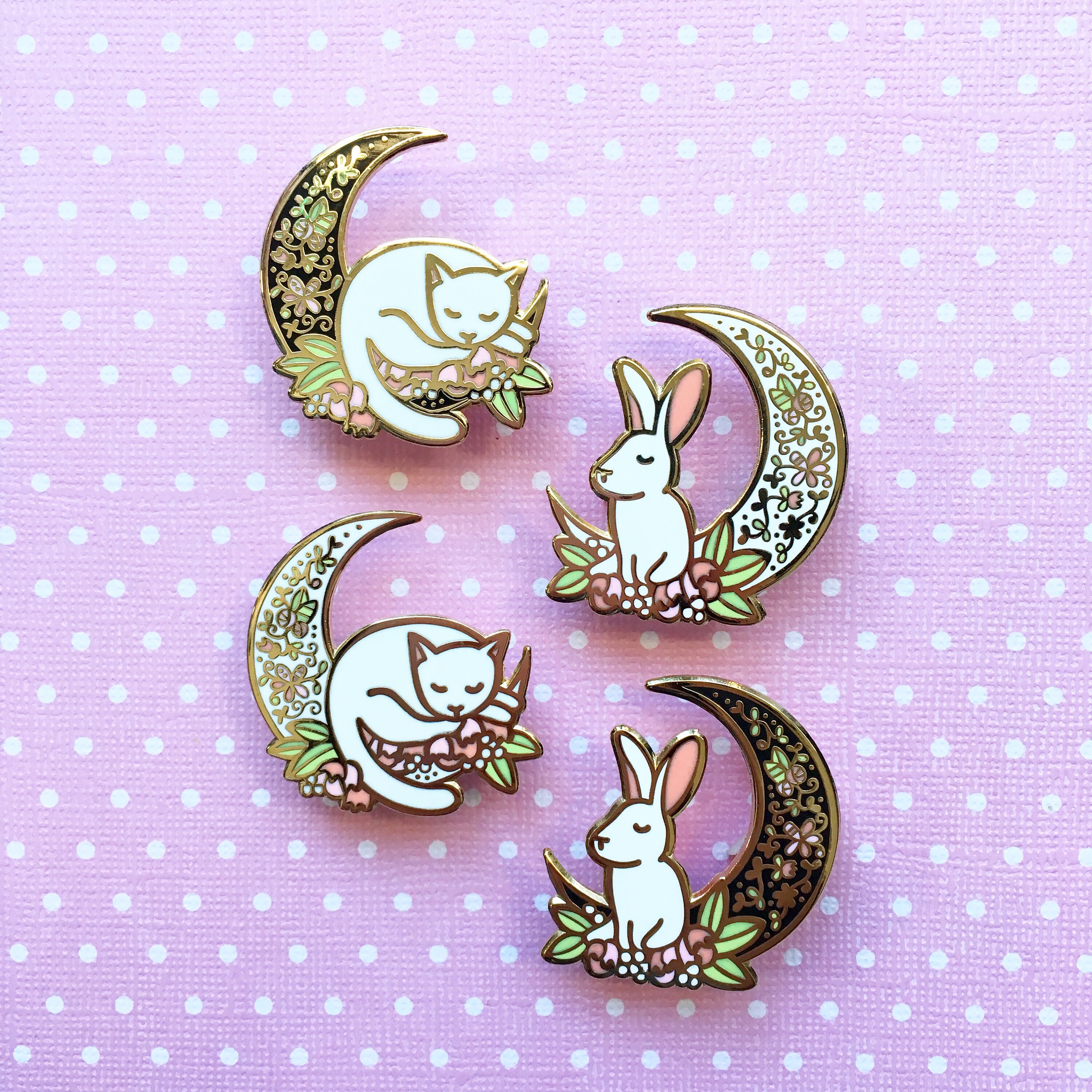 Moon Cat and Rabbit daylight Hard Enamel Cute Bunny Pin - Etsy