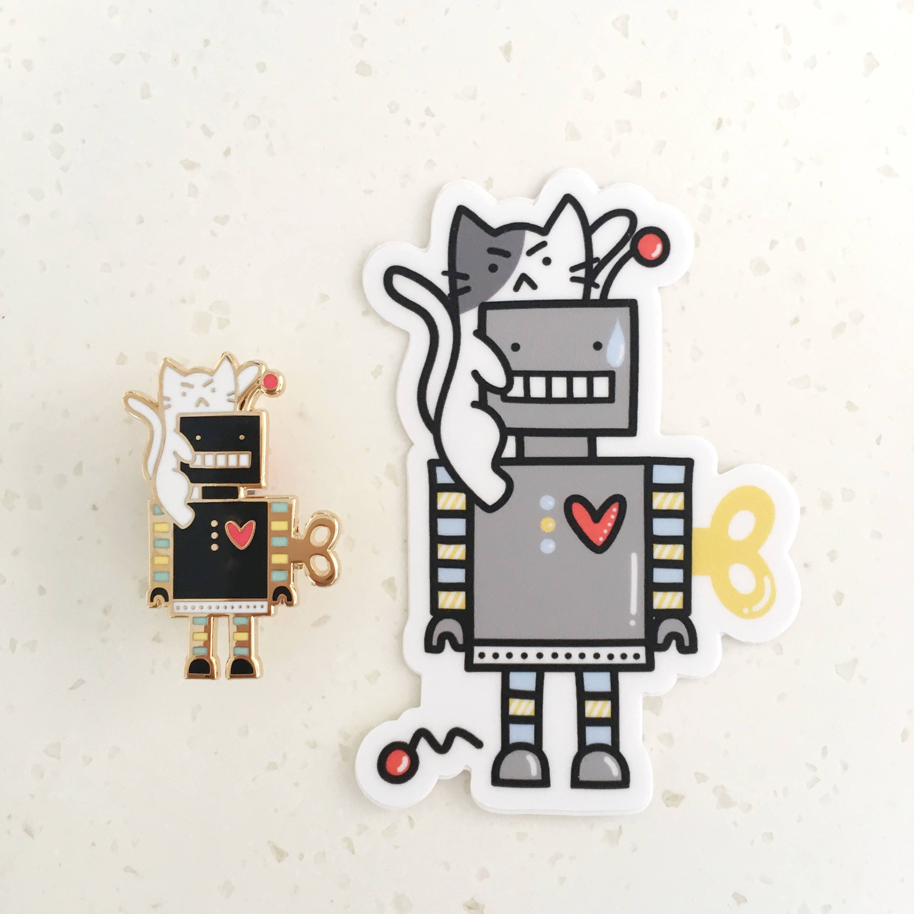Cat and Robot Hard Enamel Kawaii Accessories Cute Cat - Etsy Canada