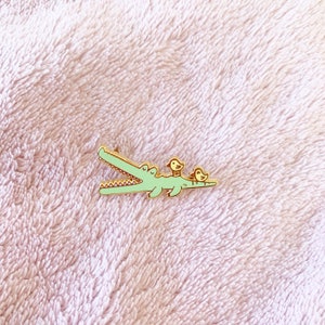 Baby Crocodile With Birds - Hard Enamel, Lapel Pin, Cute Crocodile ...
