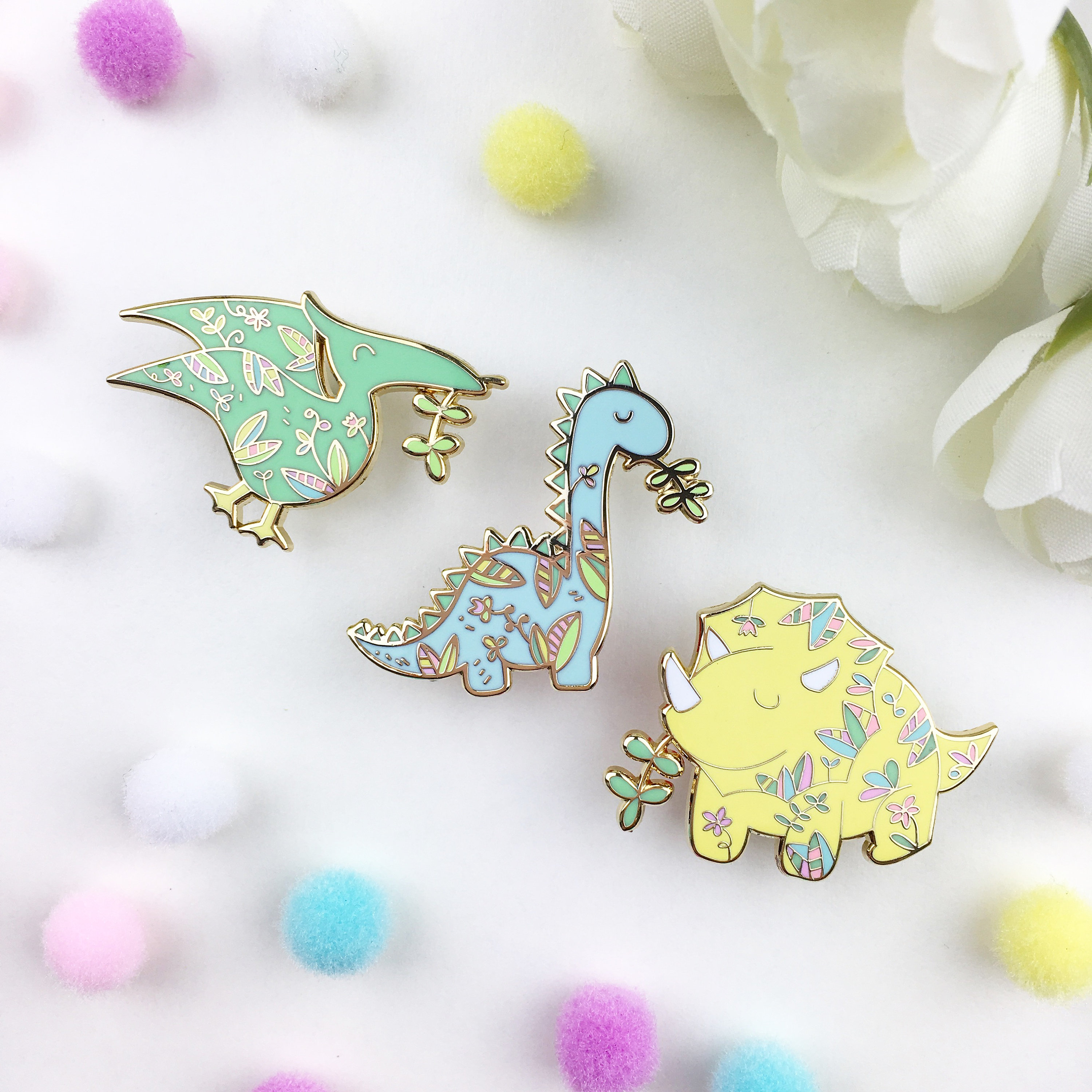 Floral Triceratops Pin Hard Enamel Pin Cute Dinosaur Pin - Etsy