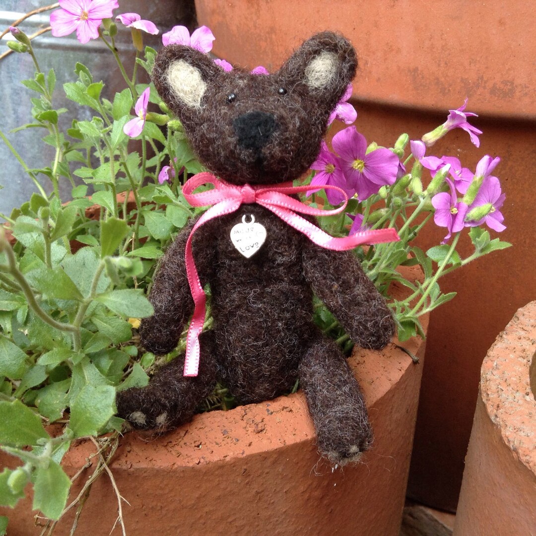 Needle Felt Teddy Bear - Dark Brown Bear With Moveable Limbs - Needle ...