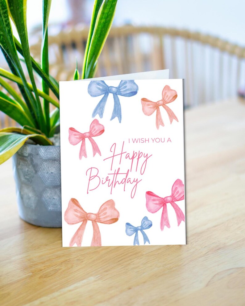 Bow Birthday Card Printable | Digital Download Happy Birthday Card With ...