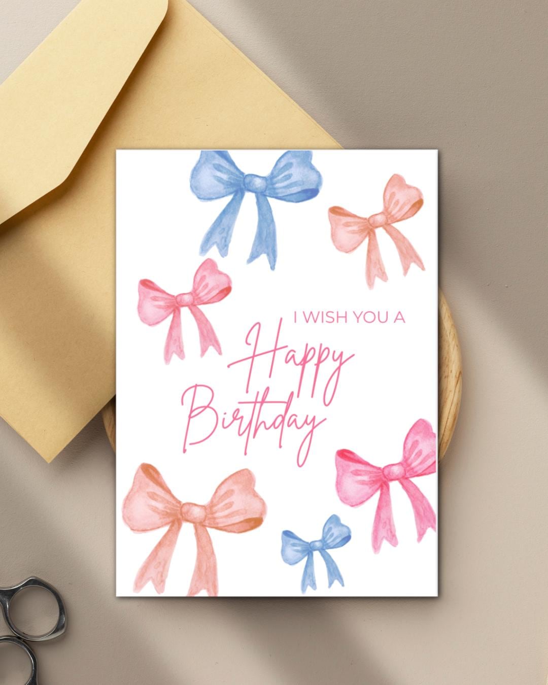 Bow Birthday Card Printable | Digital Download Happy Birthday Card With ...