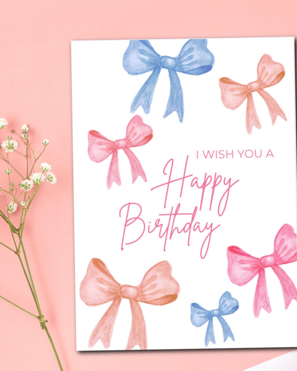 Bow Birthday Card Printable | Digital Download Happy Birthday Card With ...