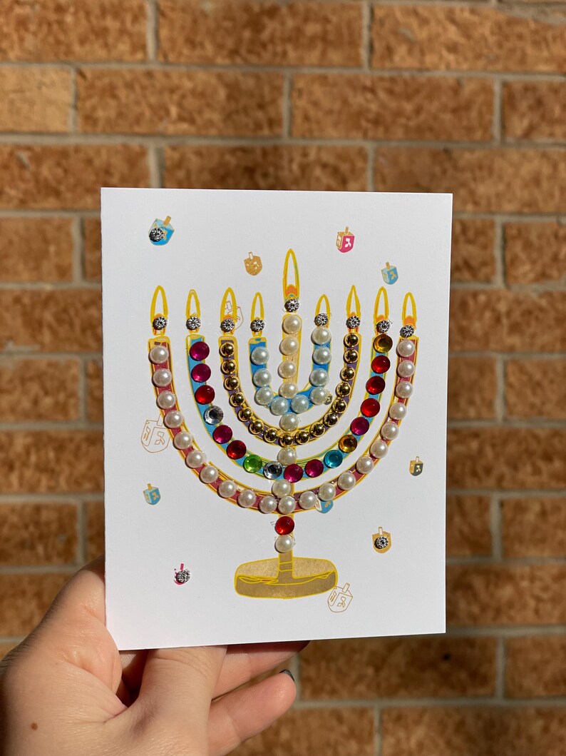 Handmade Hanukkah Card With Menorah and Dancing Dreidel Design | Unique ...