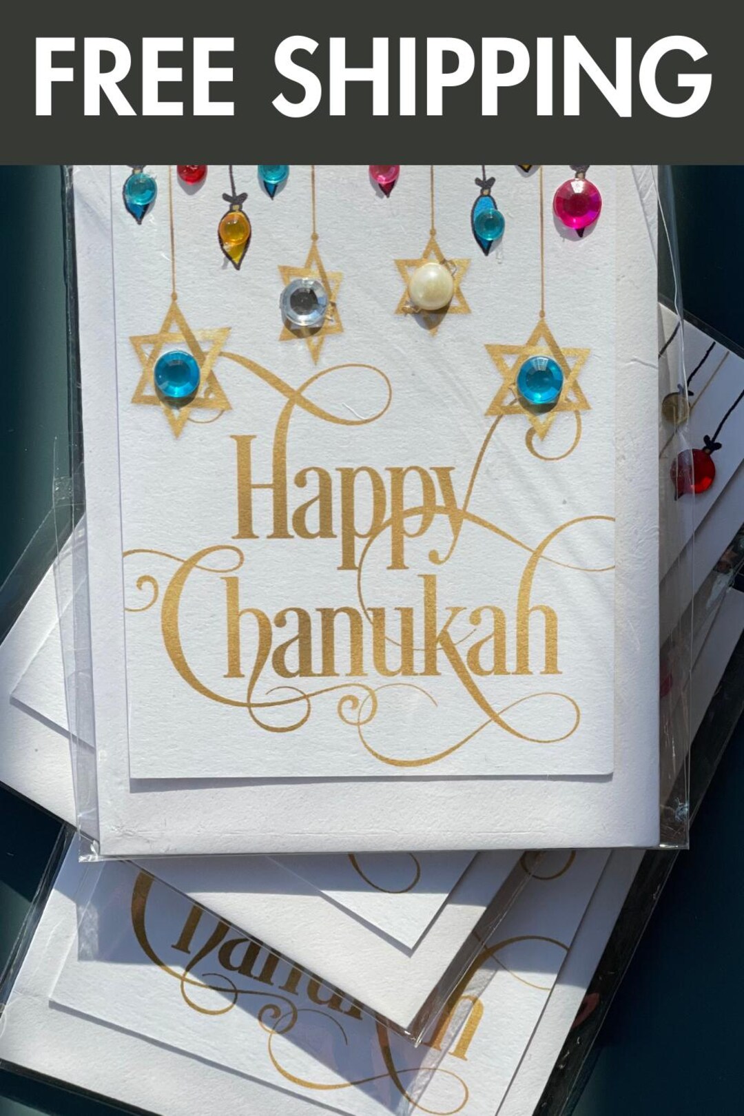 Happy Chanukah Card With Ornament Lights | Hanukkah Greeting Card - Etsy