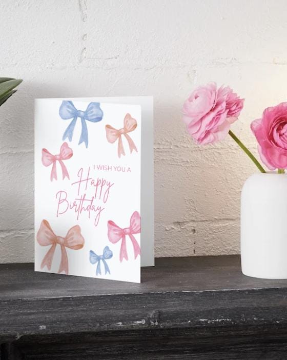 Bow Birthday Card Printable | Digital Download Happy Birthday Card With ...