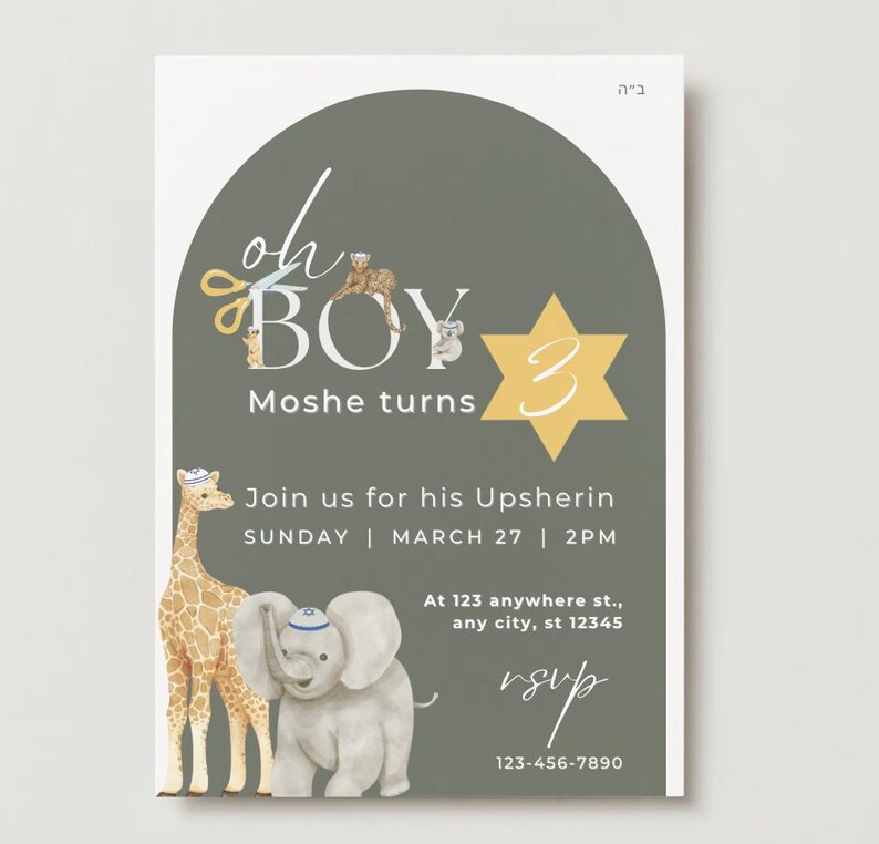 Safari Theme Upsherin 3rd Birthday Editable Invitation Digital File - Etsy