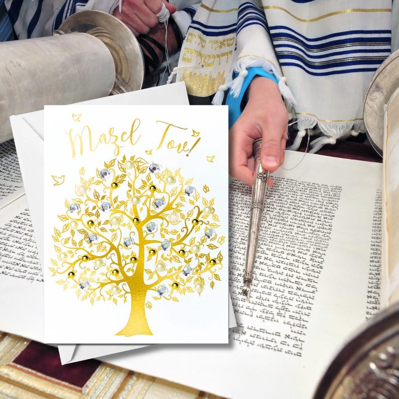 Handmade Mazel Tov Tree of Life Card: Gold Sparkle Jewish Gift - Etsy