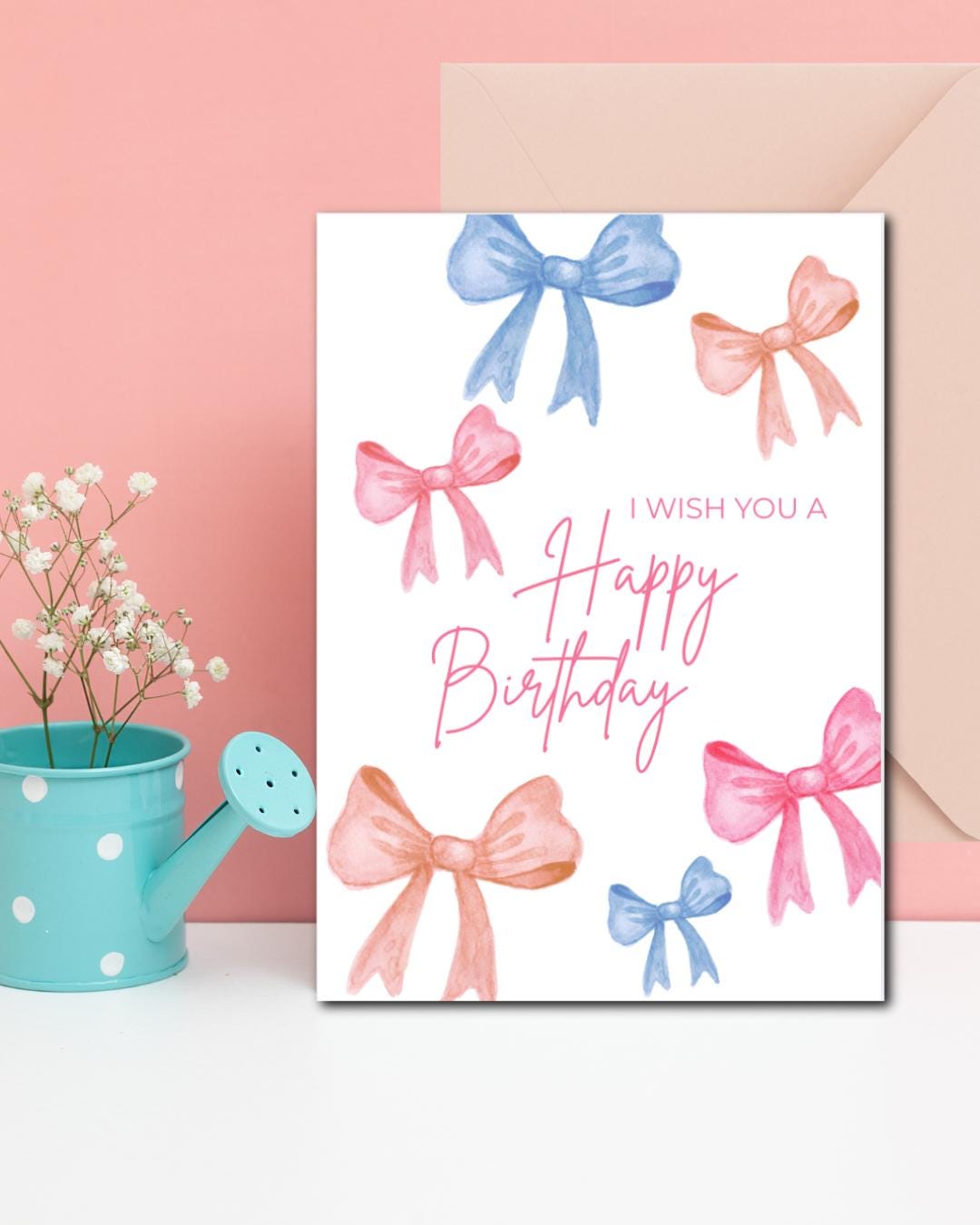 Bow Birthday Card Printable | Digital Download Happy Birthday Card With ...