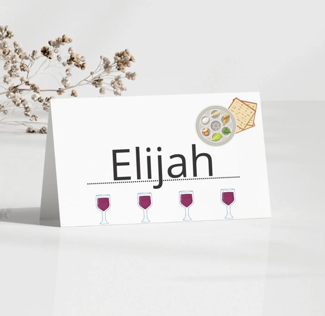 Customizable 4 Cups of Wine Passover Place Cards | Editable Seder Table ...