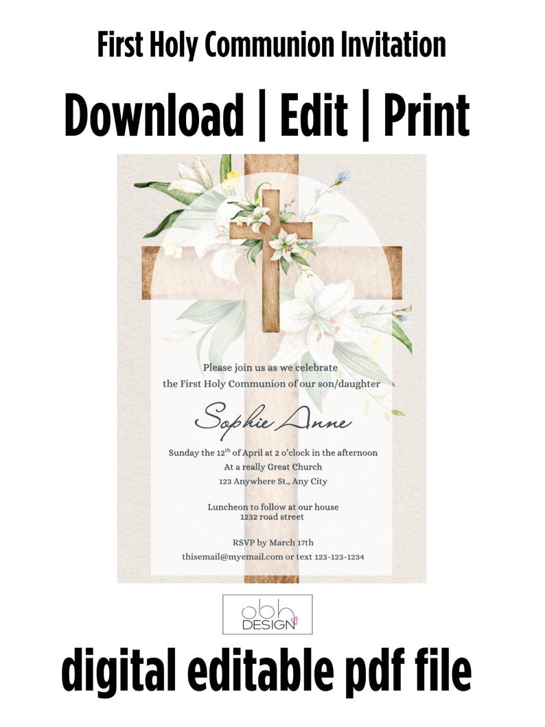 Customizable First Communion Invitation for Girl or Boy | Editable 5x7 ...