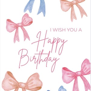 Bow Birthday Card Printable Digital Download Happy Birthday Card With