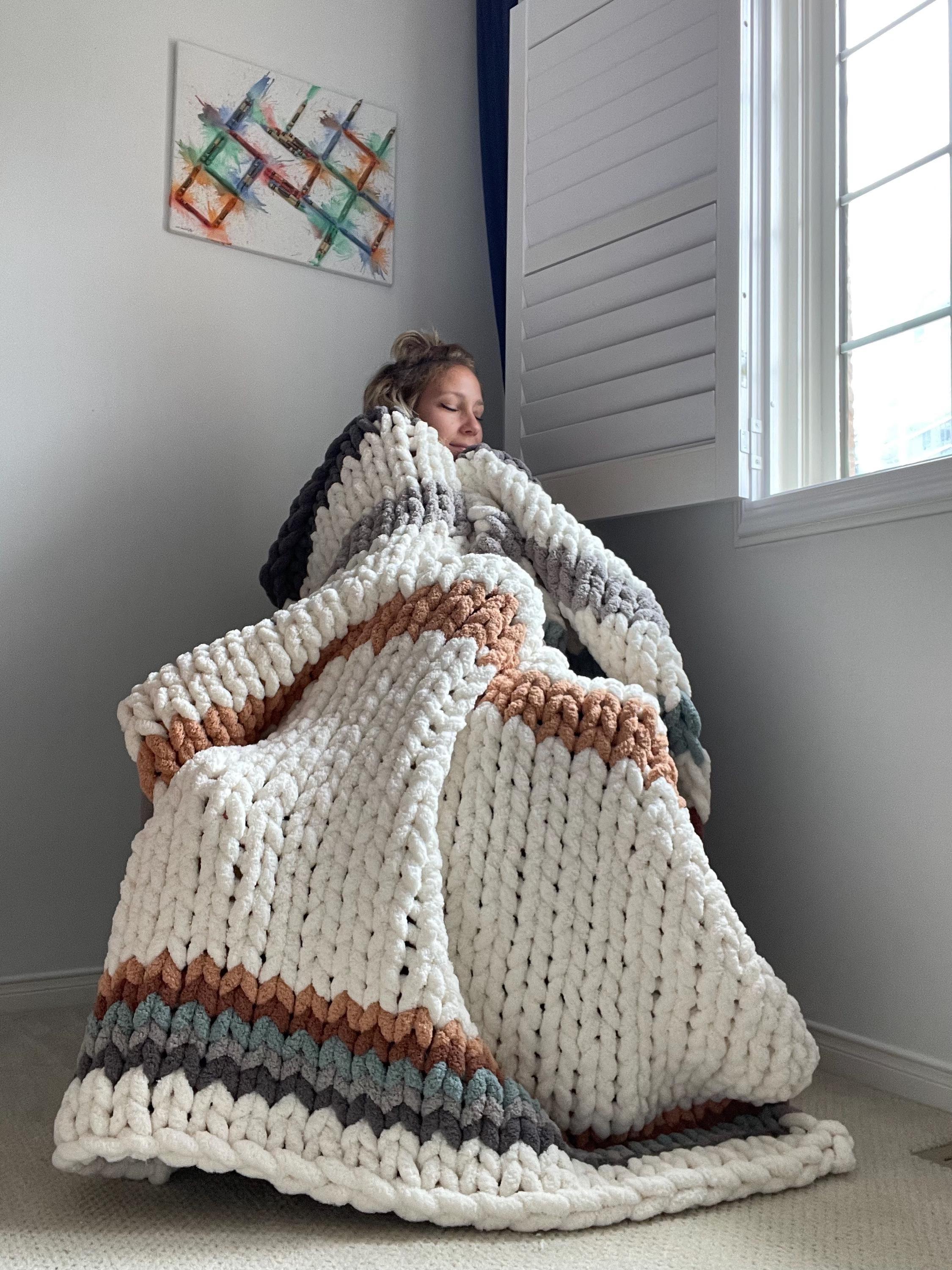 Chunky Chenille Blanket Knitting Pattern: Easy DIY Throw (PDF Pattern ...
