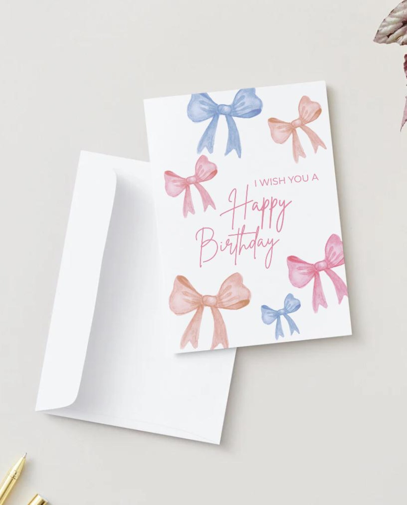 Bow Birthday Card Printable Digital Download Happy Birthday Card With