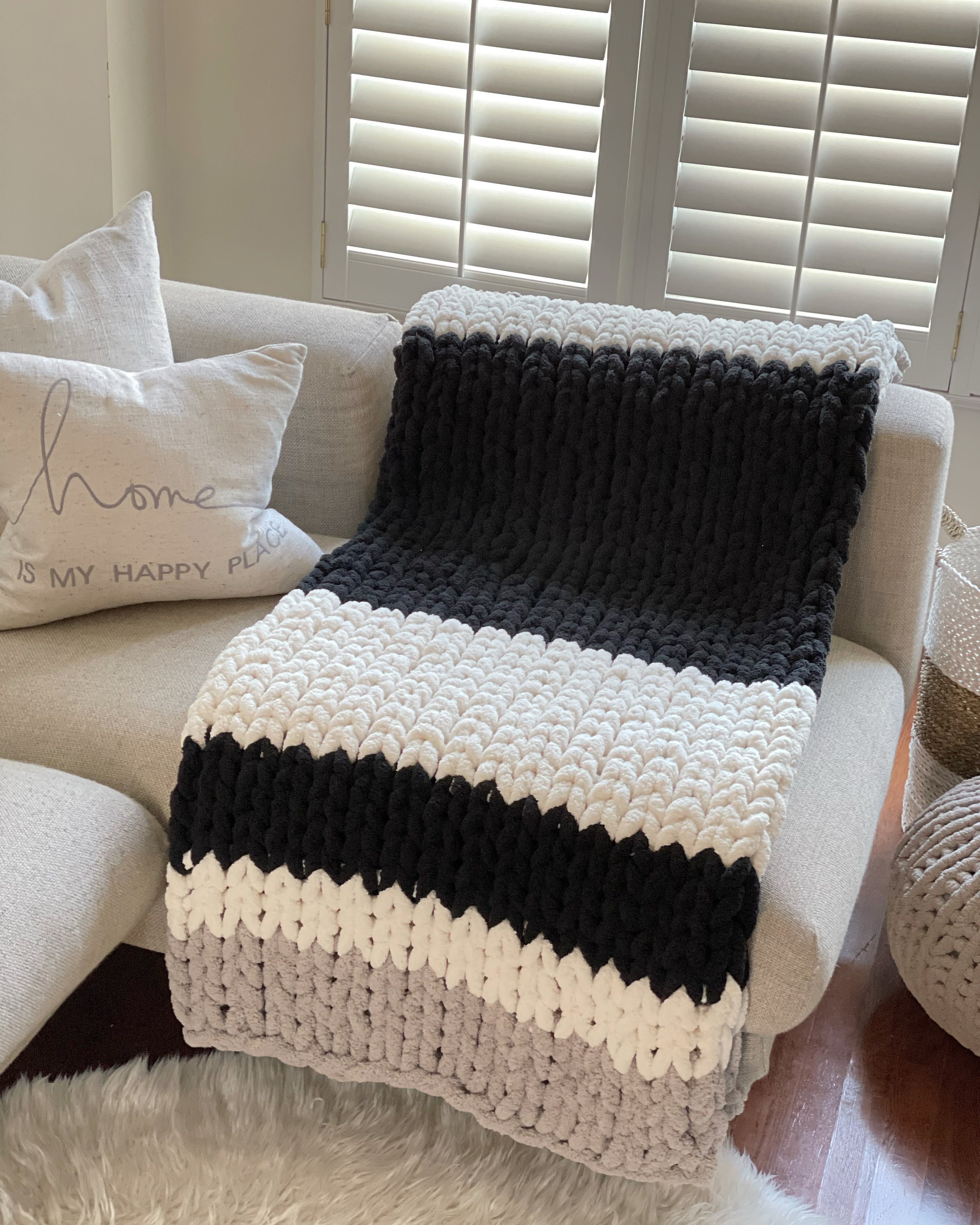 Chunky Chenille Blanket Pattern: Handknit Stripe Throw (PDF Pattern) - Etsy
