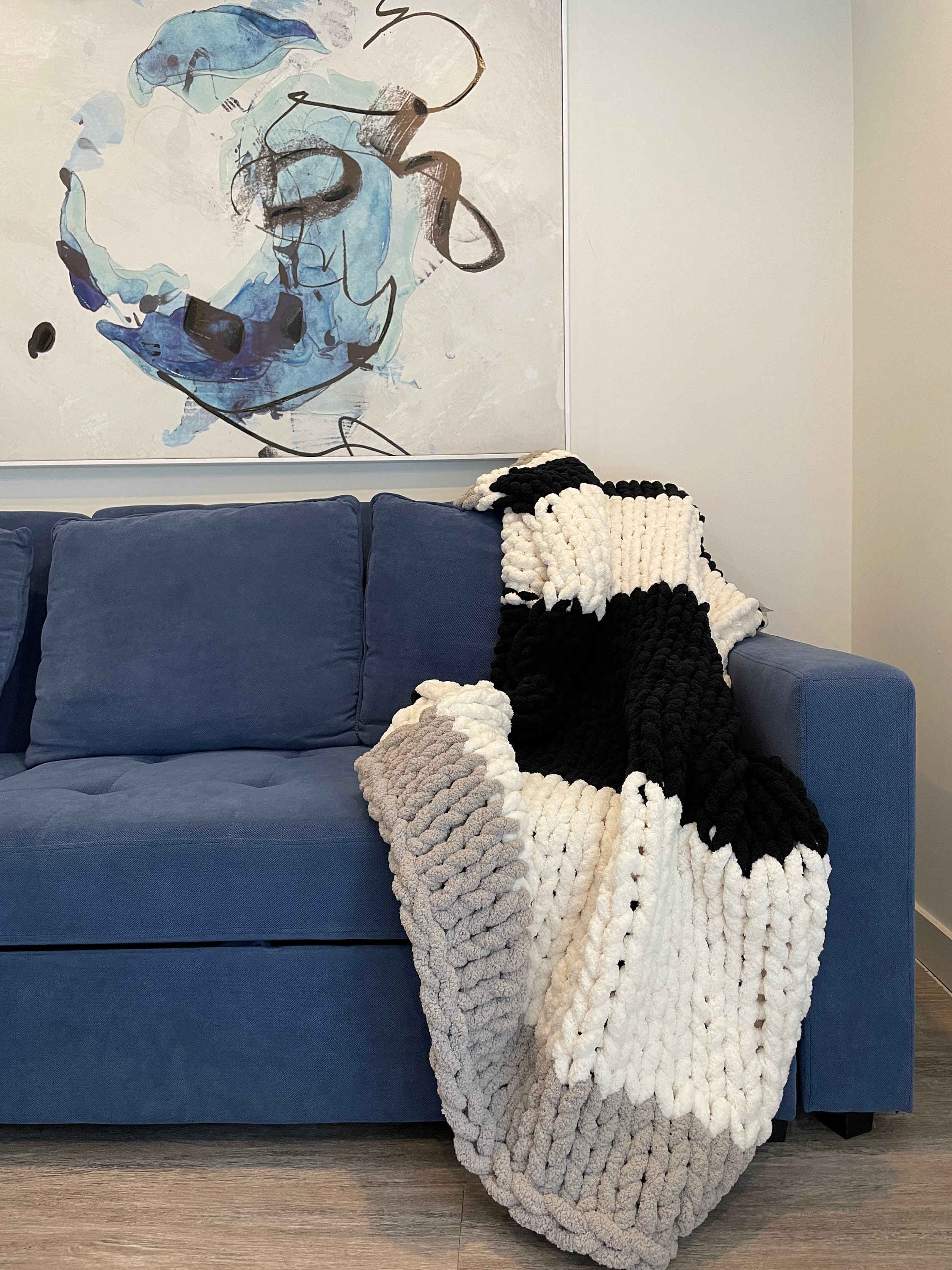 Chunky Chenille Blanket Pattern: Handknit Stripe Throw (PDF Pattern) - Etsy