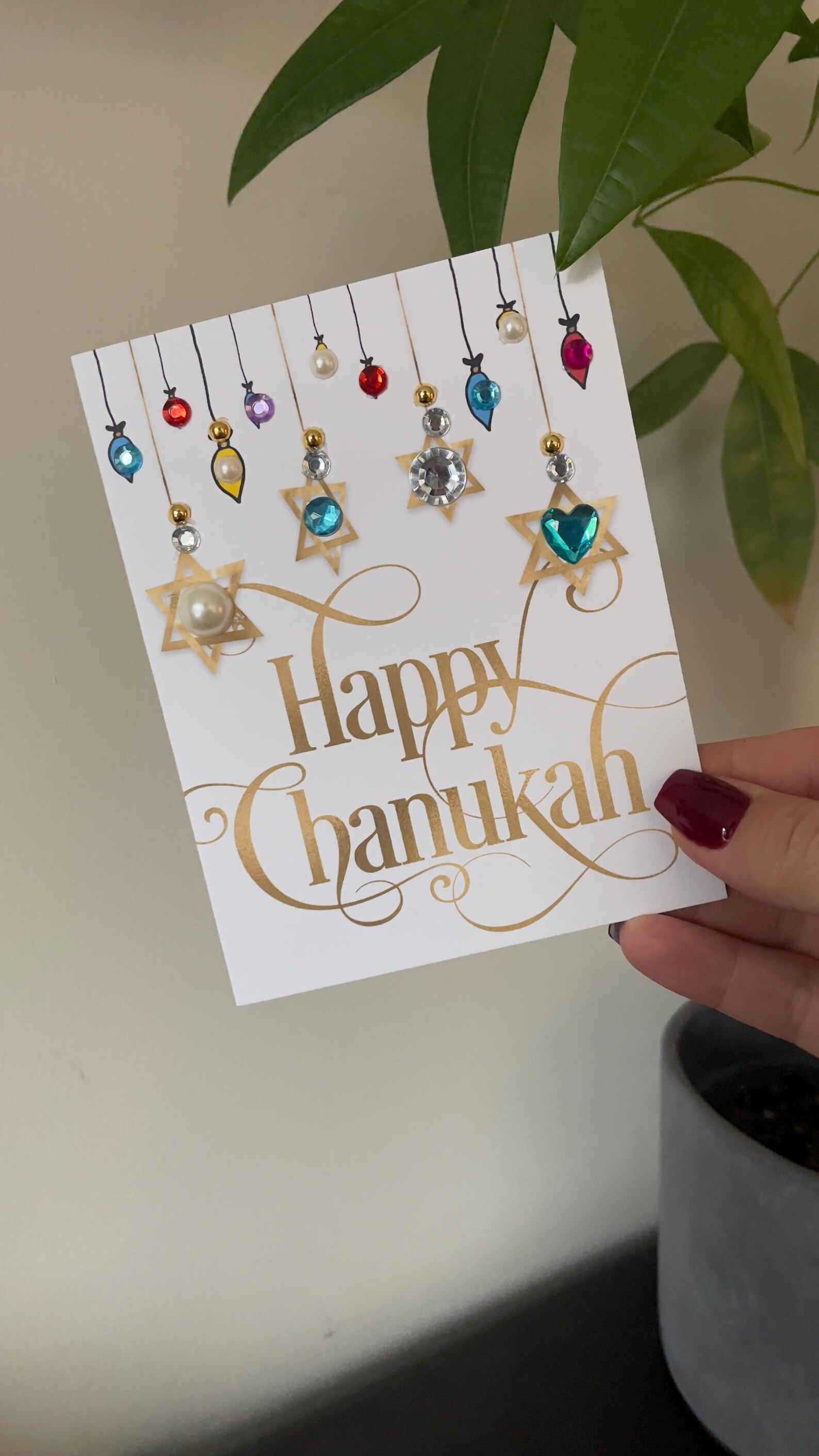 Happy Chanukah Card With Ornament Lights | Hanukkah Greeting Card - Etsy