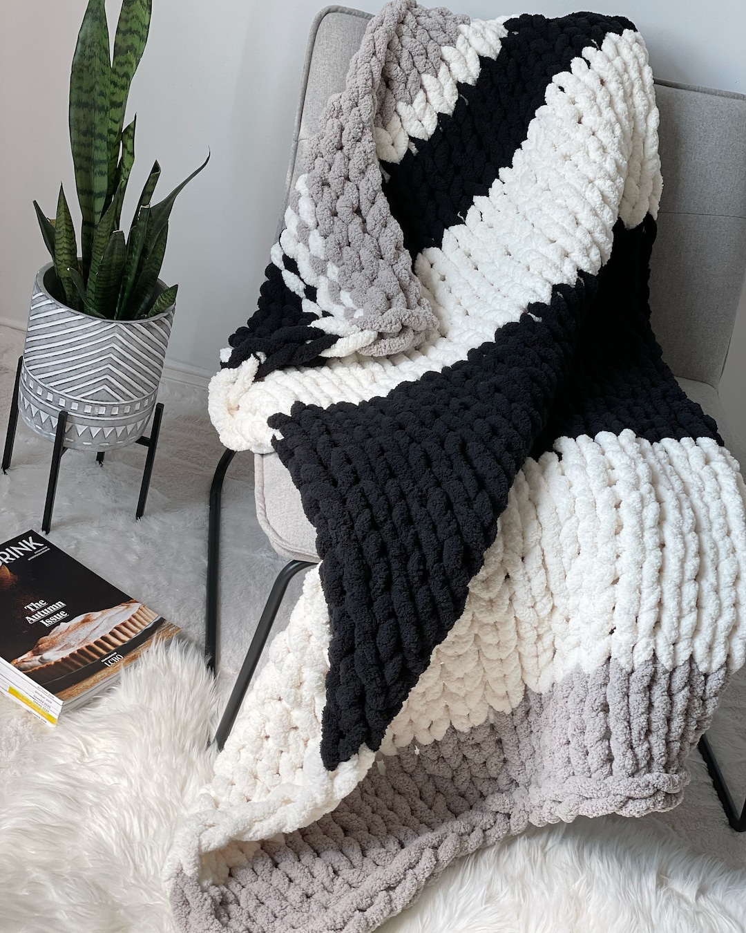Chunky Chenille Blanket Pattern: Handknit Stripe Throw (PDF Pattern) - Etsy