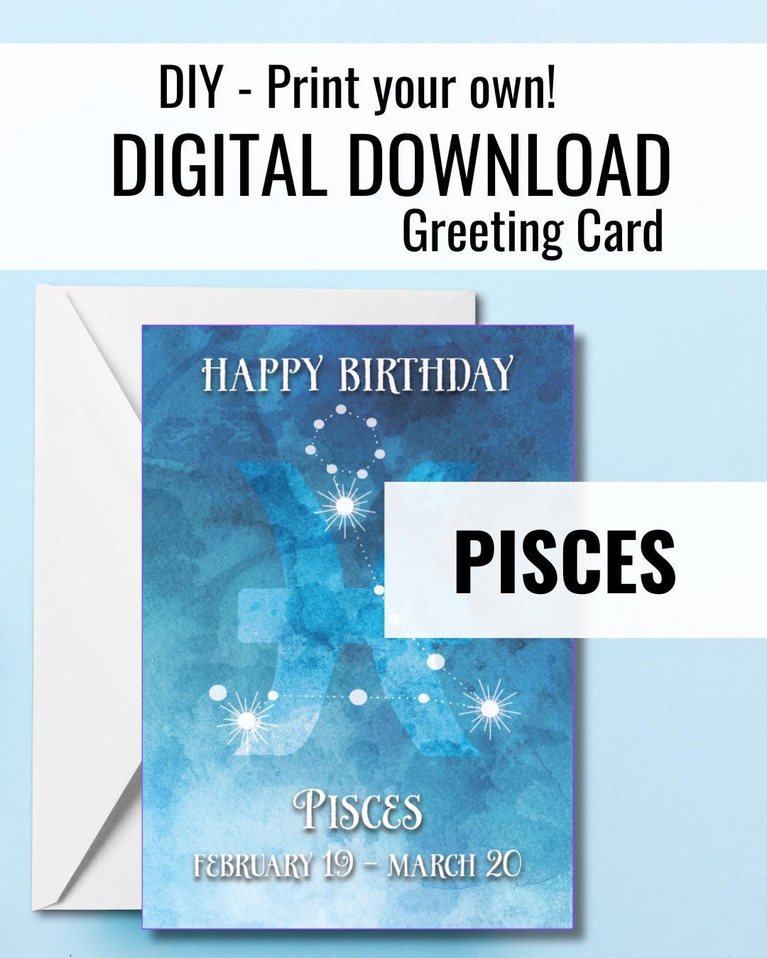 Pisces Birthday Card Digital Download | Zodiac Constellation Design ...