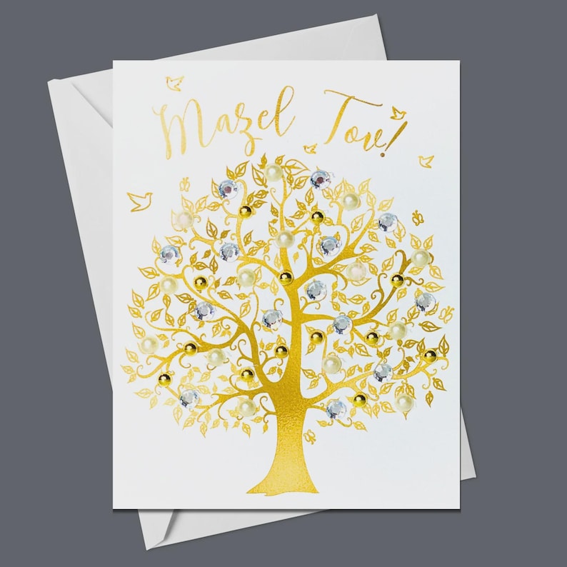 Handmade Mazel Tov Tree of Life Card: Gold Sparkle Jewish Gift - Etsy