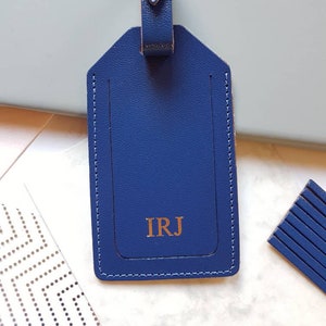 Personalised Luggage Tag, Blue Recycled Leather Baggage ID Label ...