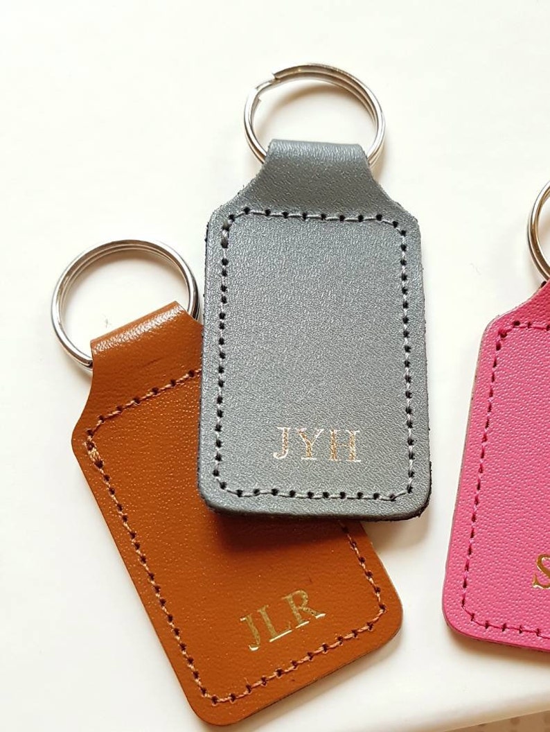 Personalised Grey Keyring Key Fob Custom Leather Key Ring. | Etsy