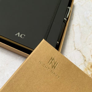 Notebook & Metal Pen Set, Personalised Boxed Gift, A5 Black Luxury ...