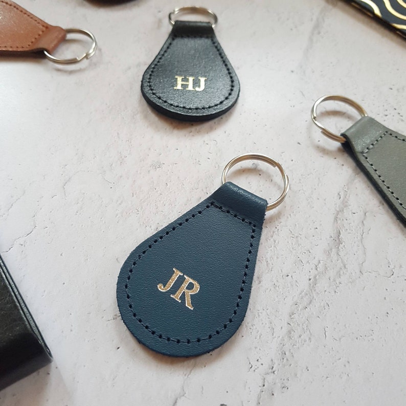 Personalised Keyring Key Fob With Initials, Real Leather Monogram Gift ...
