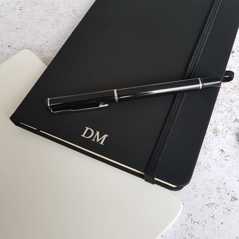Personalised Notebook & Pen Set A5 Black Lined or Blank | Etsy UK