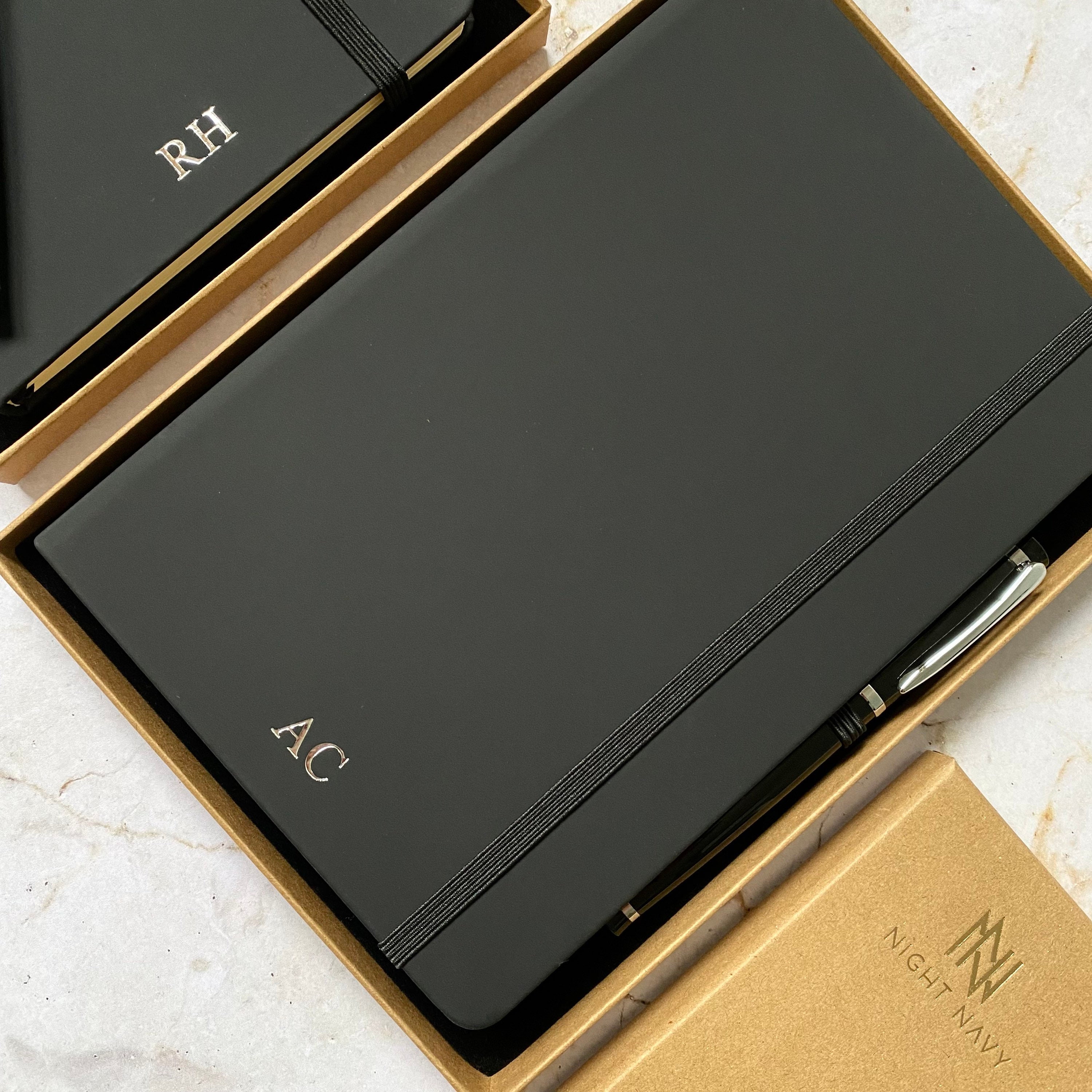 Notebook & Metal Pen Set Personalised Boxed Gift A5 Black - Etsy UK