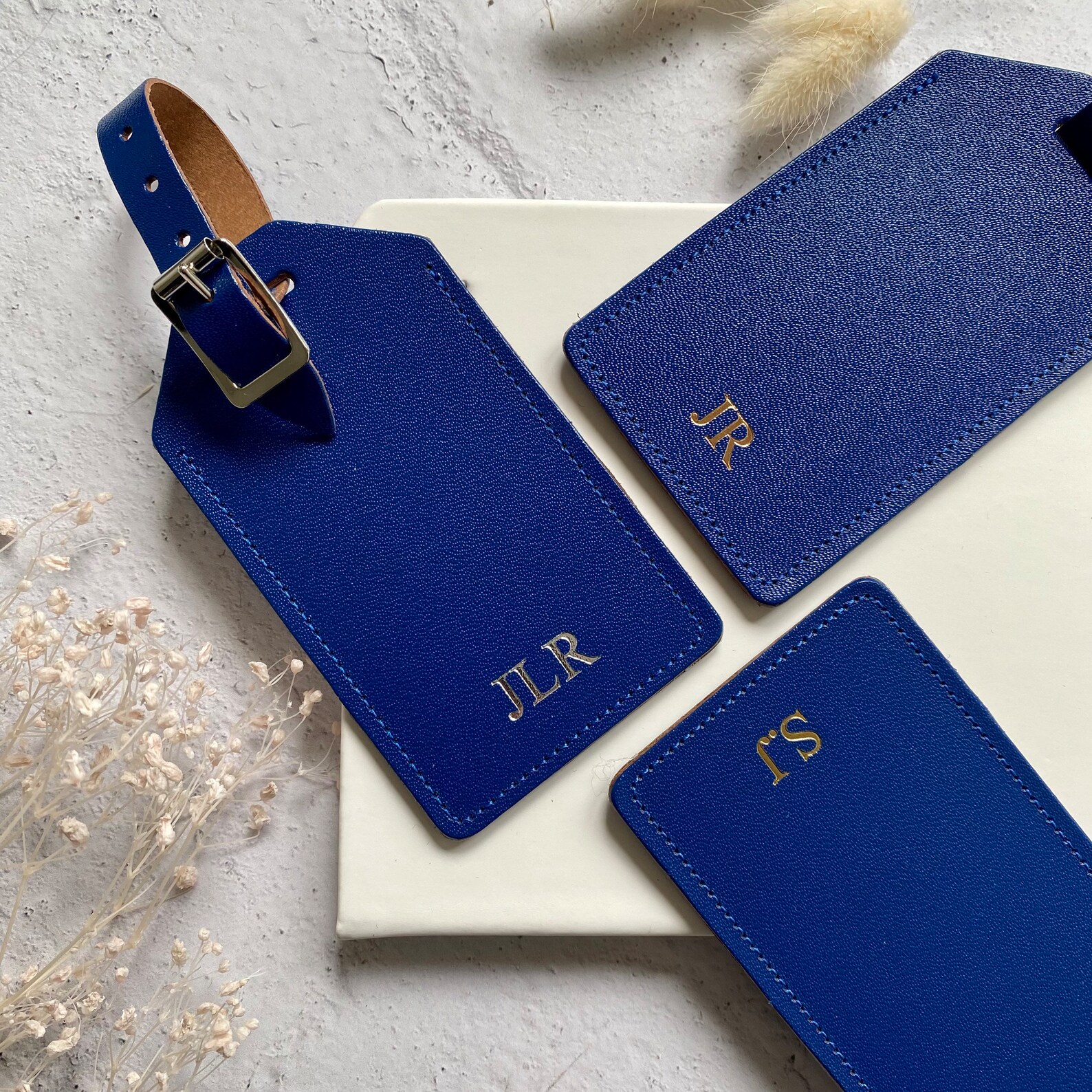 Personalised Luggage Tag, Blue Recycled Leather Baggage ID Label ...