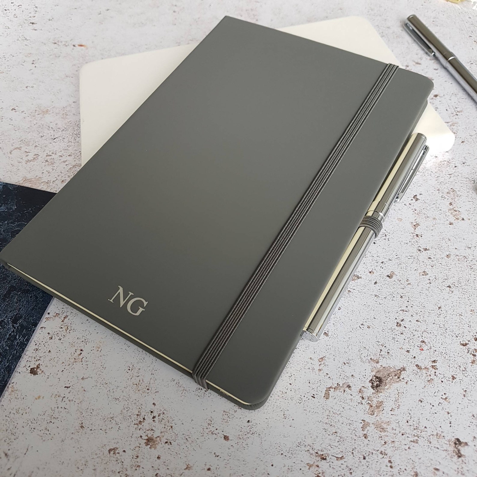 Personalised Grey Notebook & Metal Pen Set A5 Lined Luxury - Etsy