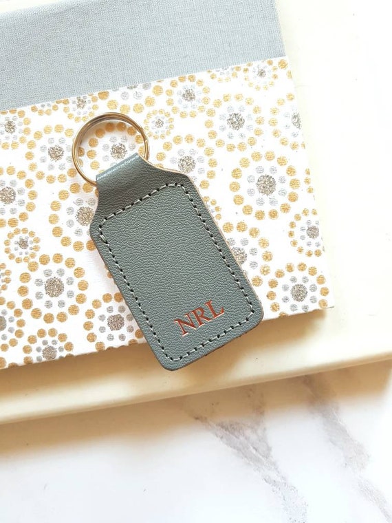 Personalised Grey Keyring Key Fob Custom Leather Key Ring. | Etsy