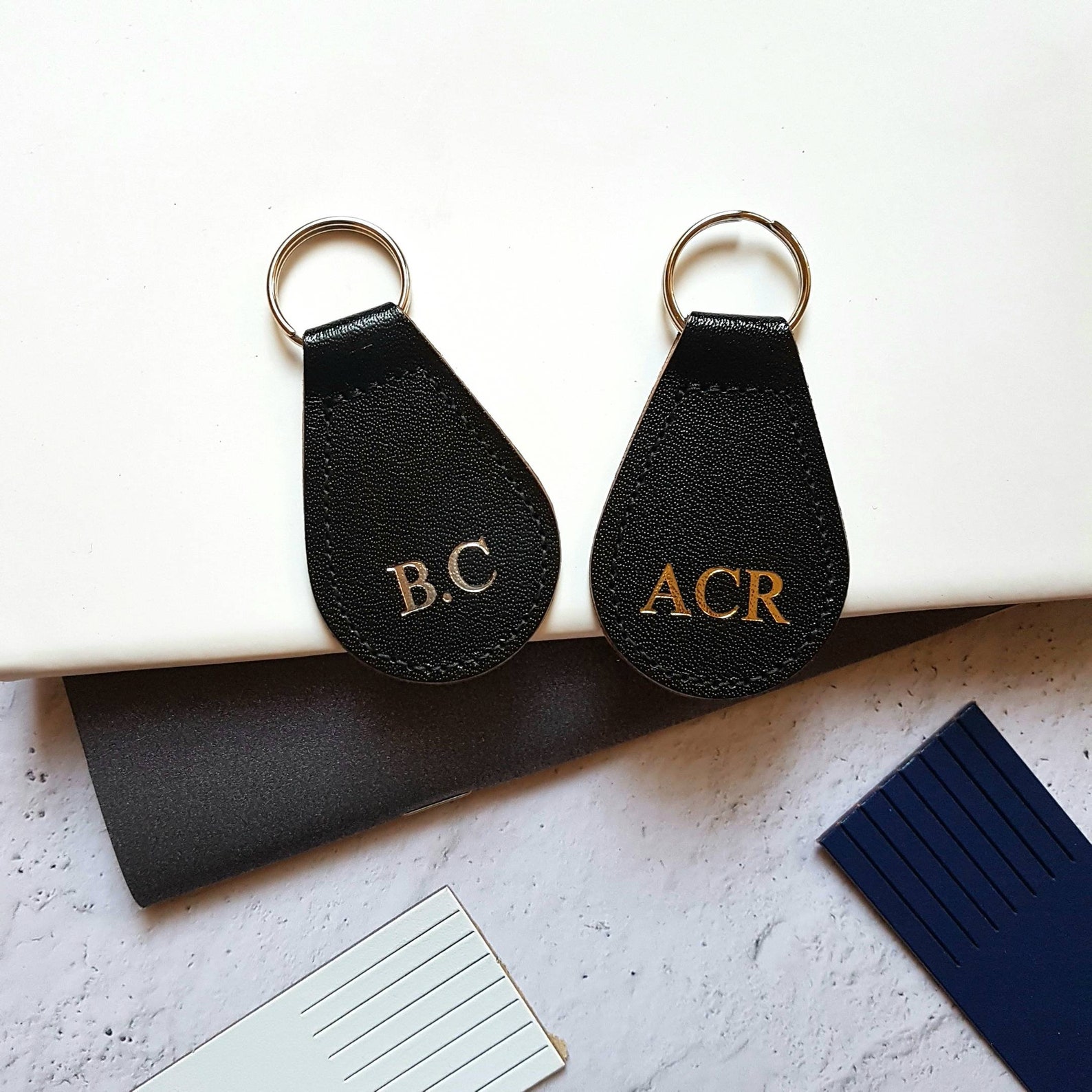 Personalised Leather Keyring Key Fob With Initials. Monogram | Etsy UK