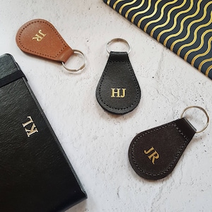 Personalised Keyring Key Fob With Initials, Real Leather Monogram Gift ...