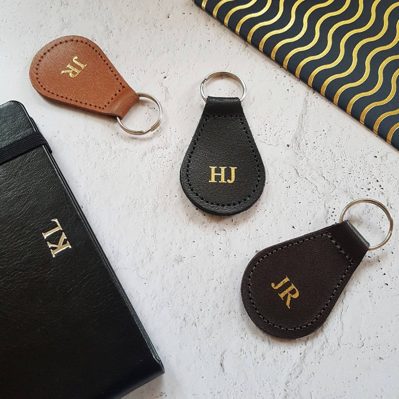 Personalised Keyring Key Fob With Initials, Real Leather Monogram Gift ...
