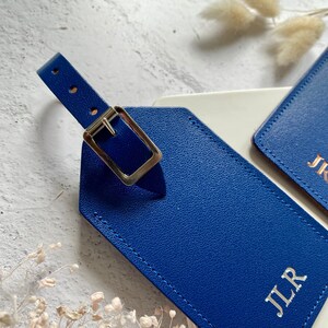 Personalised Luggage Tag, Blue Recycled Leather Baggage ID Label ...