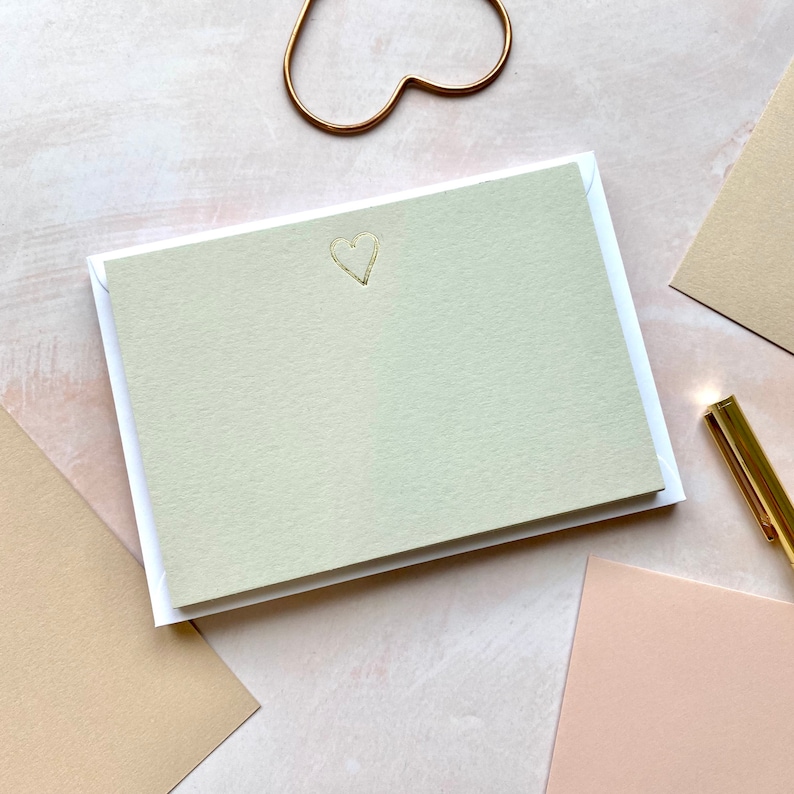 A6 Notecards and Envelopes, Foil Print Heart, Pack of 10 Flat Note ...