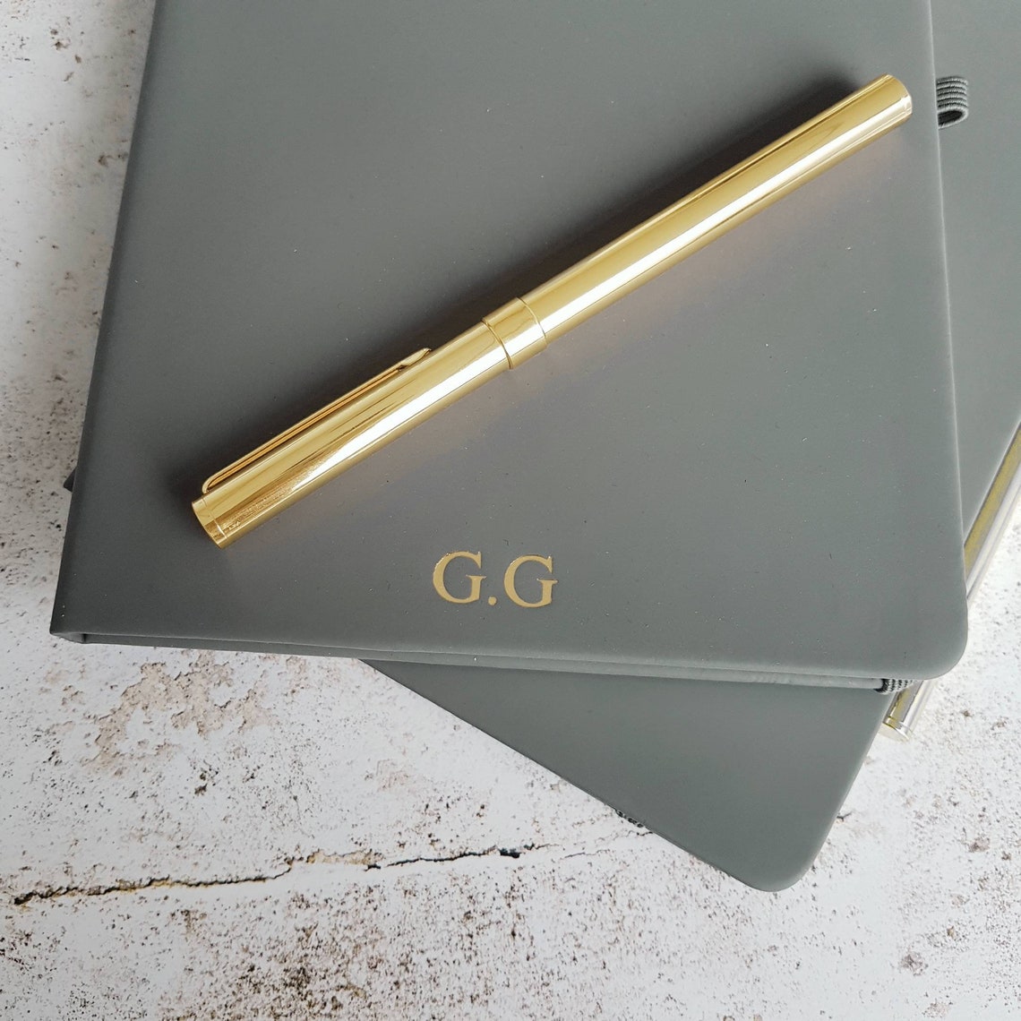 Personalised Grey Notebook & Metal Pen Set A5 Lined Luxury - Etsy