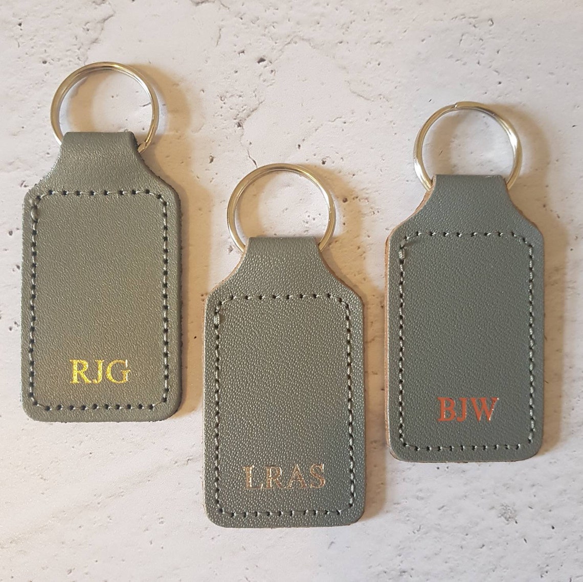 Personalised Grey Keyring Key Fob Custom Leather Key Ring. | Etsy UK