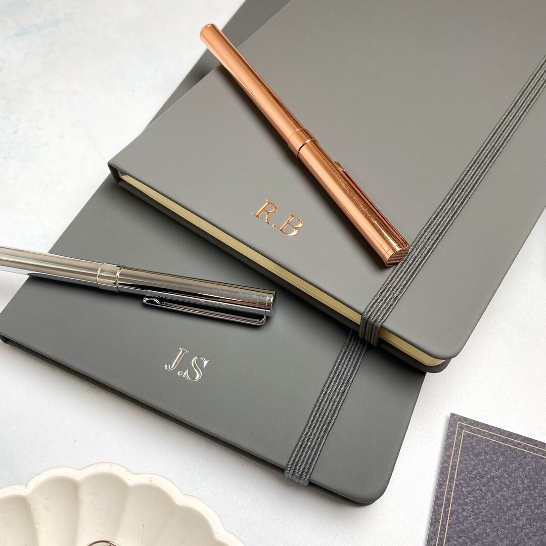 Notebook and Pen Set, A5 Lined Personalised Journal With Initials ...