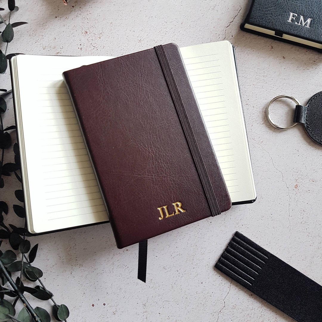 Personalised A6 Notebook, Black/brown, Small Journal Lined/plain Paper ...