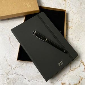 Notebook & Metal Pen Set, Personalised Boxed Gift, A5 Black Luxury ...